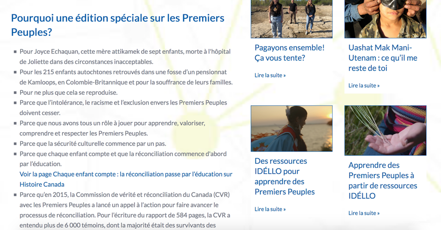 Édition spéciale sur les Premiers Peuples (IDELLO) – Éducation ...
